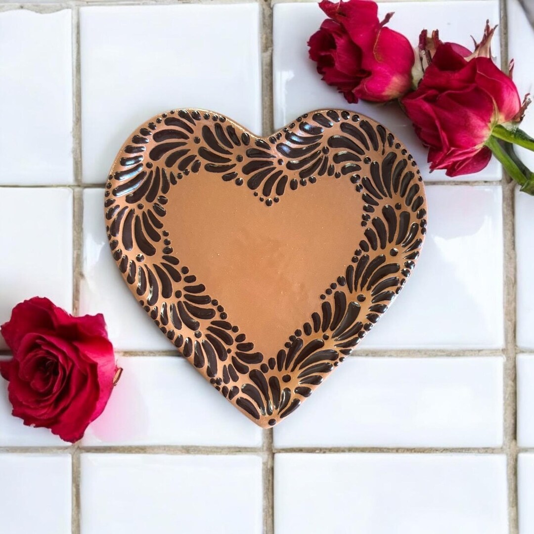 Hand Painted Talavera Brown and Chocolate Small Heart Plate - Etsy