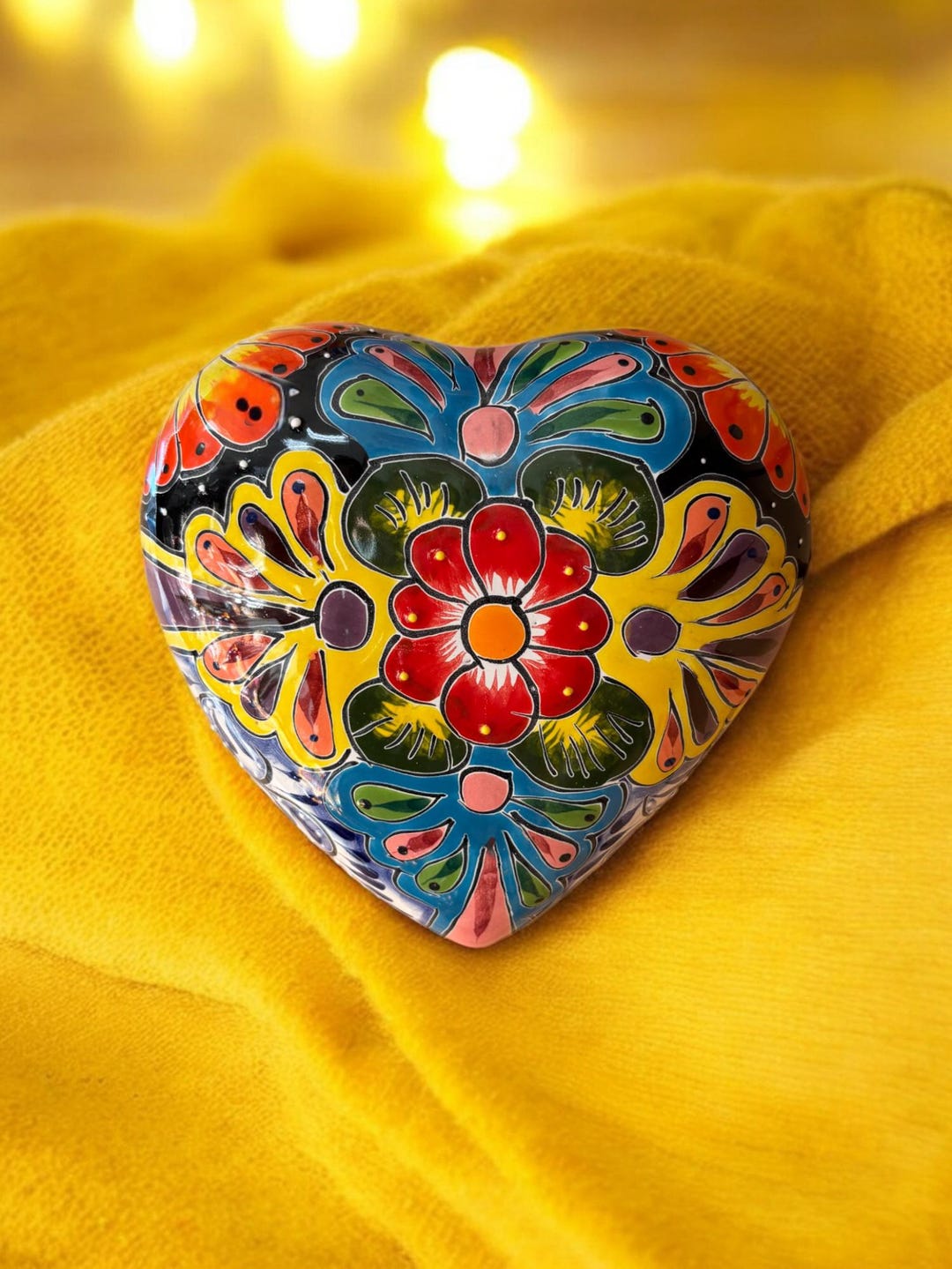 Hand Painted Heart Garden Stone Wall Decor Authentic Ceramic Hand ...