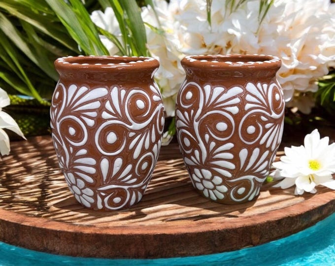 Hand Painted Mexican Talavera Brown and White Cantarito – Sold ...