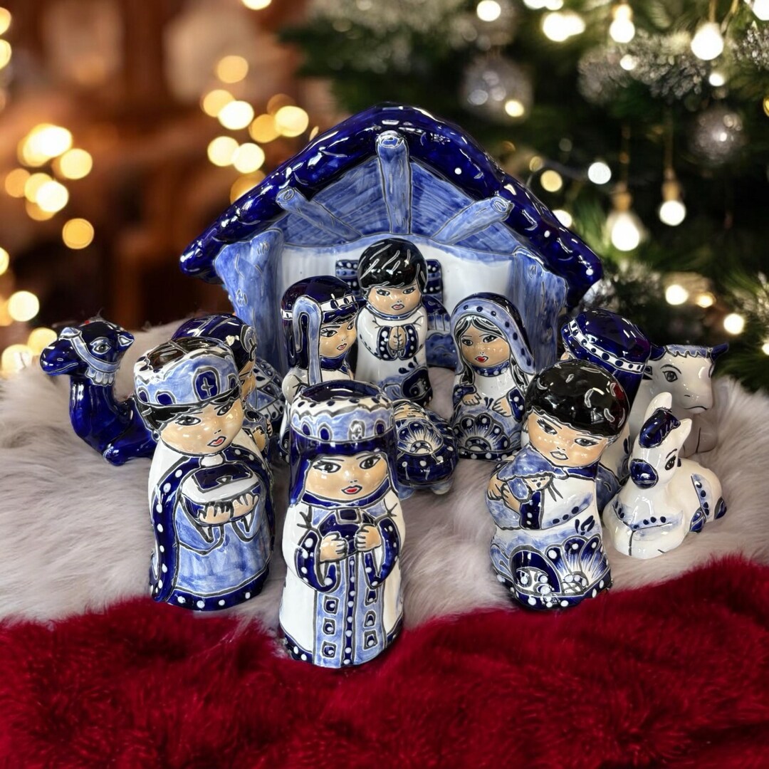 13 Piece Hand Painted Nativity Set Holiday Figurines, Authentic Mexican ...