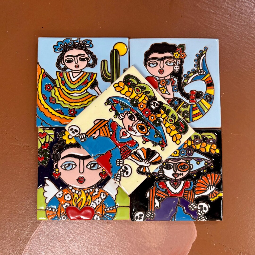 Single Frida Kahlo Small Hand Painted Tile, 5 Authentic Ceramic Hand ...