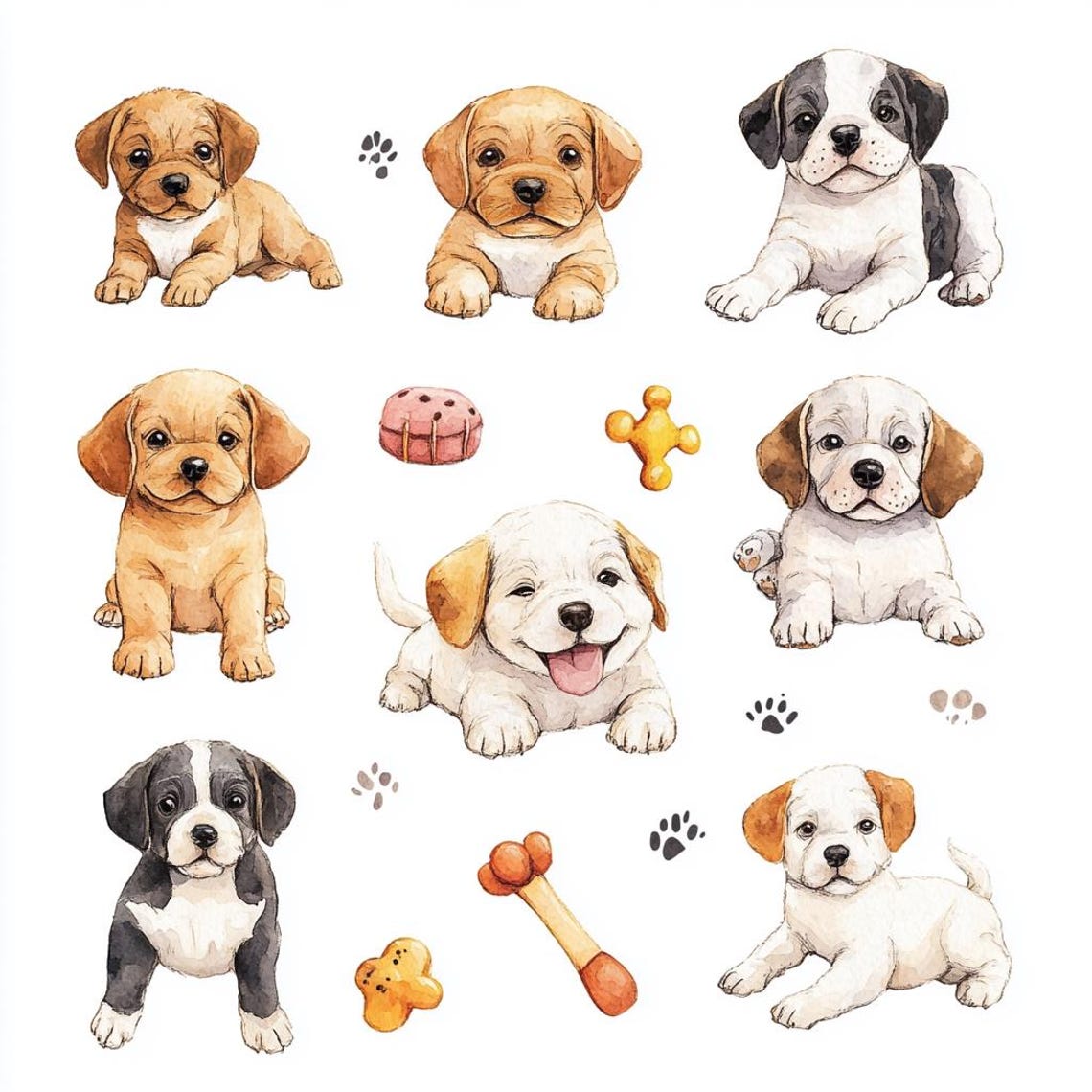 Watercolor Cute Puppy Clipart, Puppies Clipart,painted Puppy Clipart ...