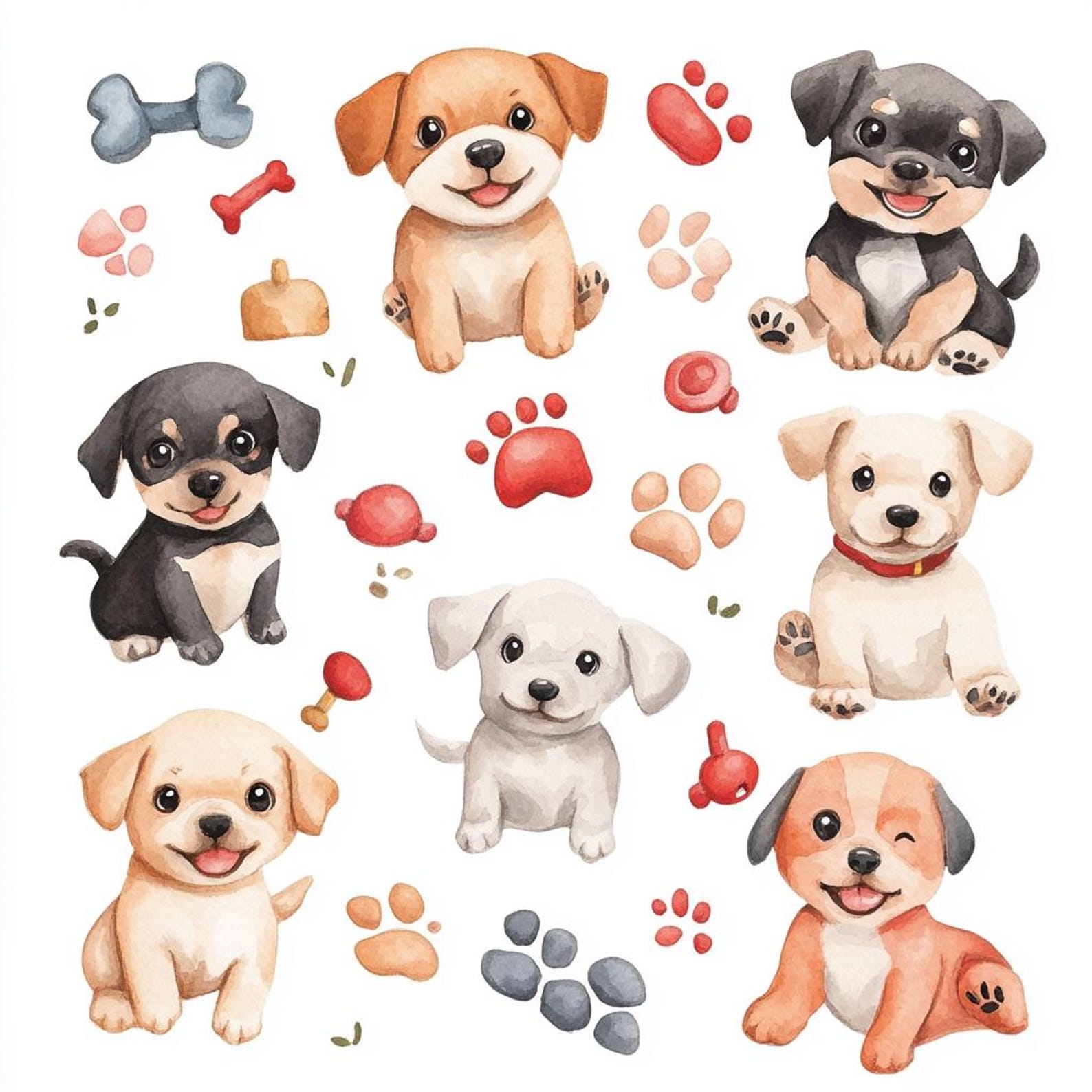 Watercolor Cute Puppy Clipart, Puppies Clipart,painted Puppy Clipart ...