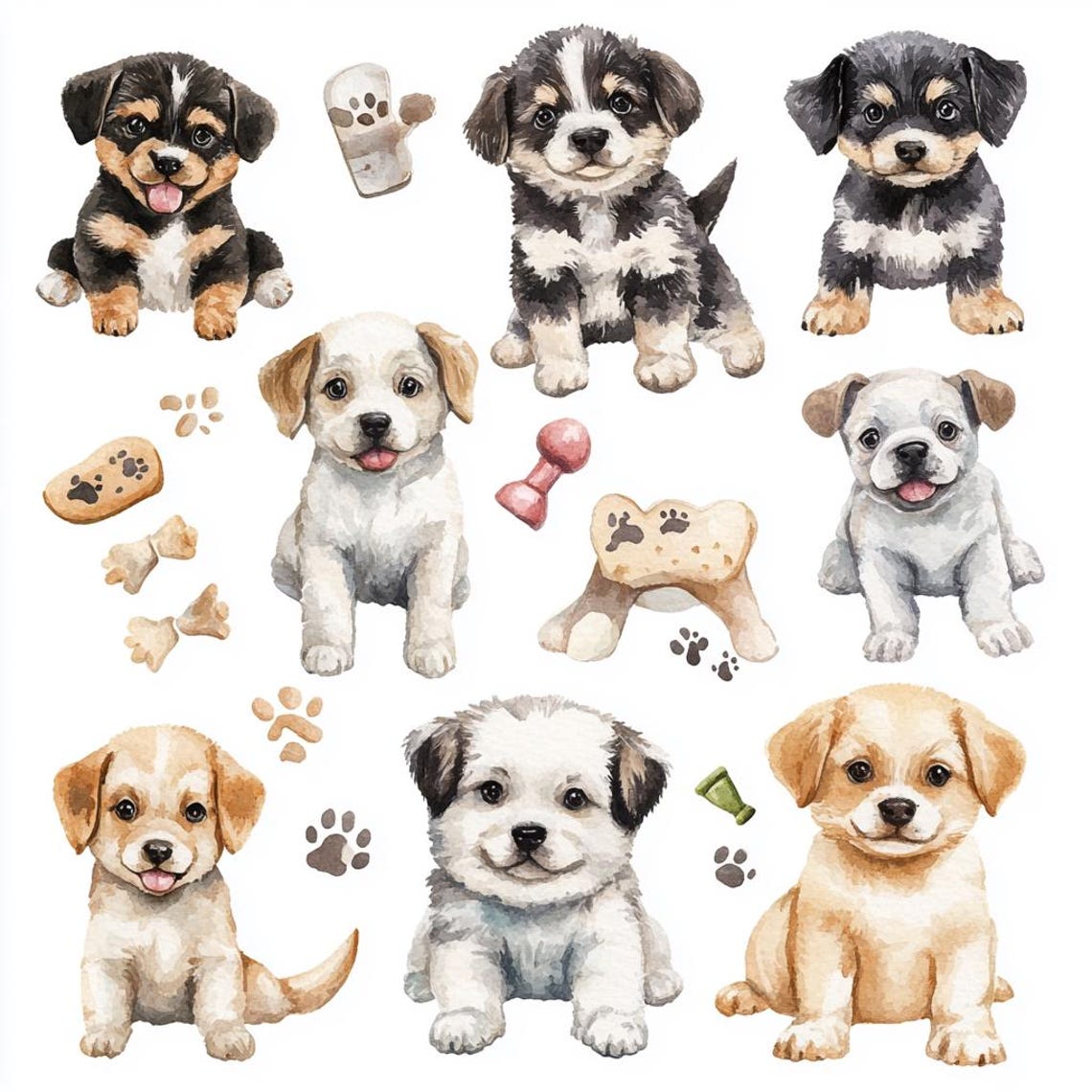 Watercolor Cute Puppy Clipart, Puppies Clipart,painted Puppy Clipart ...