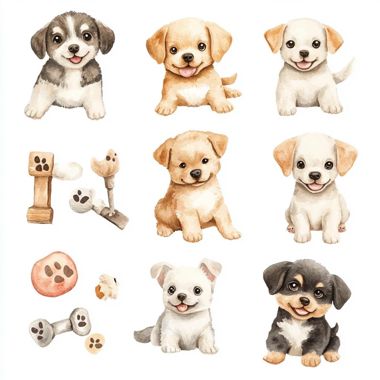 Watercolor Cute Puppy Clipart, Puppies Clipart,painted Puppy Clipart ...