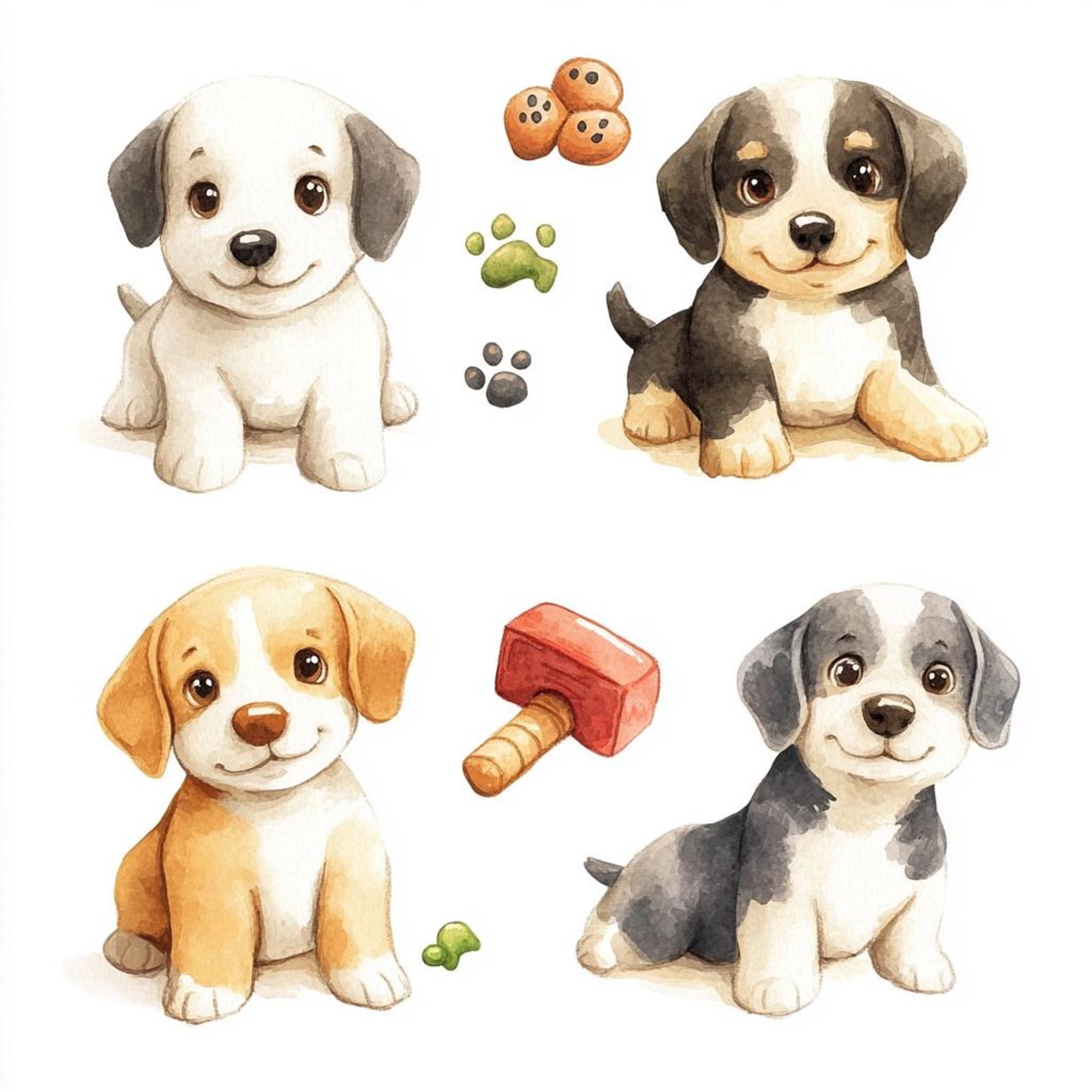 Watercolor Cute Puppy Clipart, Puppies Clipart,painted Puppy Clipart ...