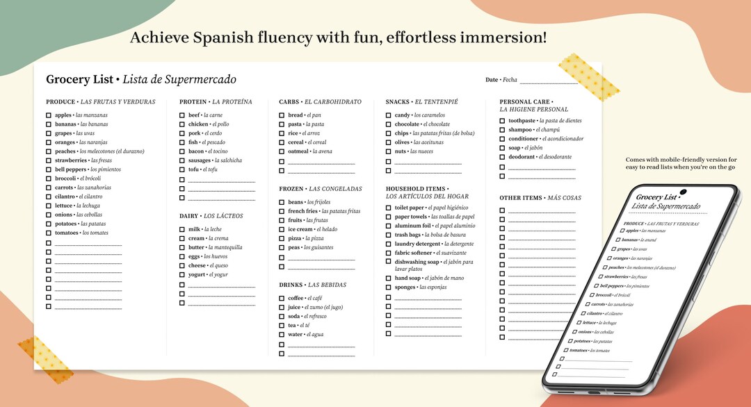 Grocery List in English and Spanish - Etsy