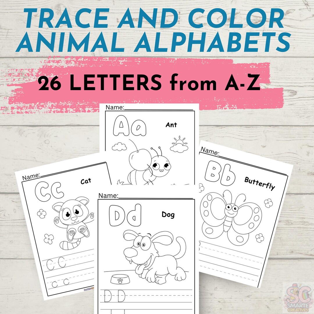 Trace and Color Animal Alphabets- Alphabets From A-Z- Printable ...
