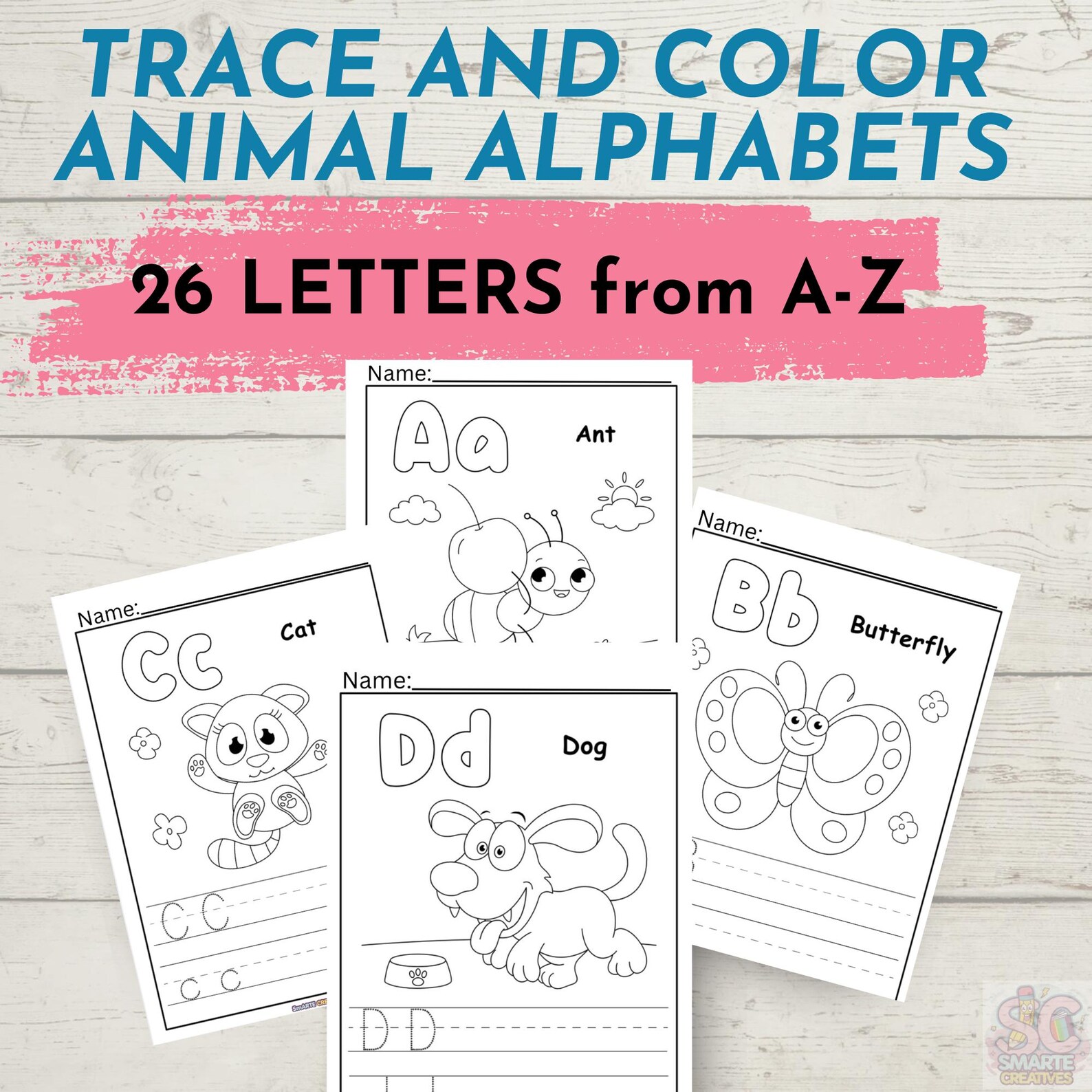 Trace and Color Animal Alphabets- Alphabets From A-Z- Printable ...