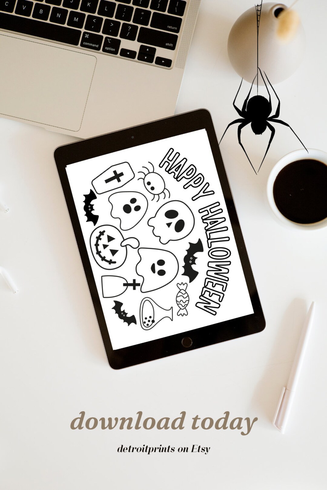 Happy Halloween Coloring Page Printable Spooky Halloween Activity for ...
