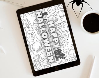 Happy Halloween Coloring Page Printable Spooky Halloween Activity for ...