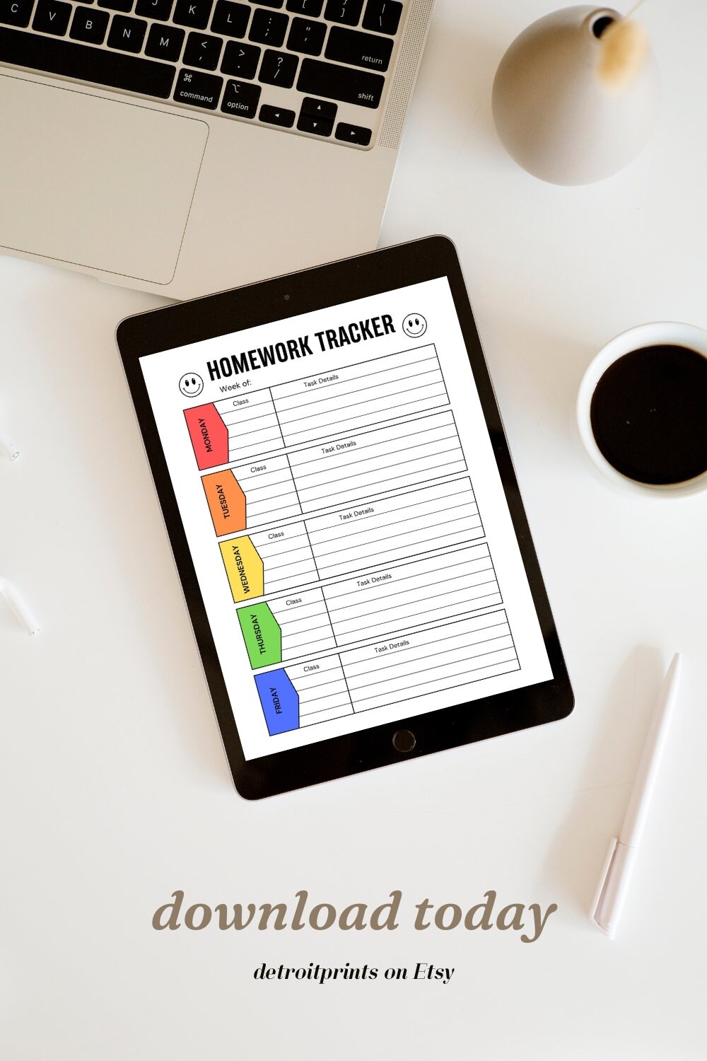 Homework Planner Assignment Tracker Weekly School Organizer Elementary ...