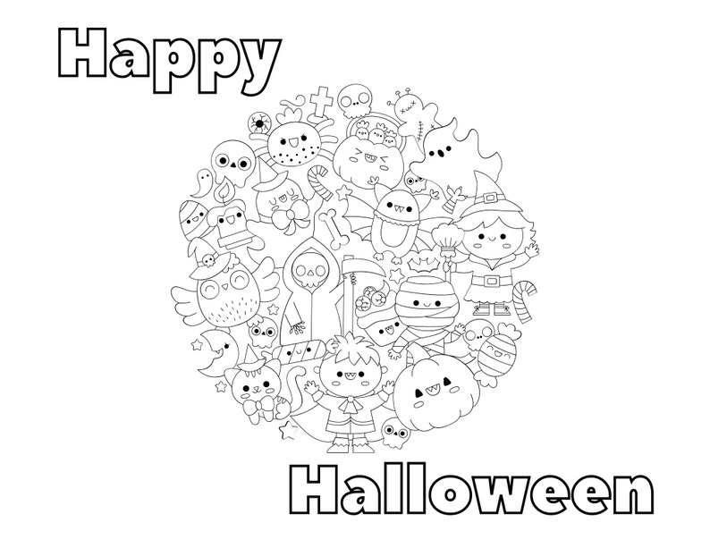 Happy Halloween Coloring Page Printable Spooky Halloween Activity for ...
