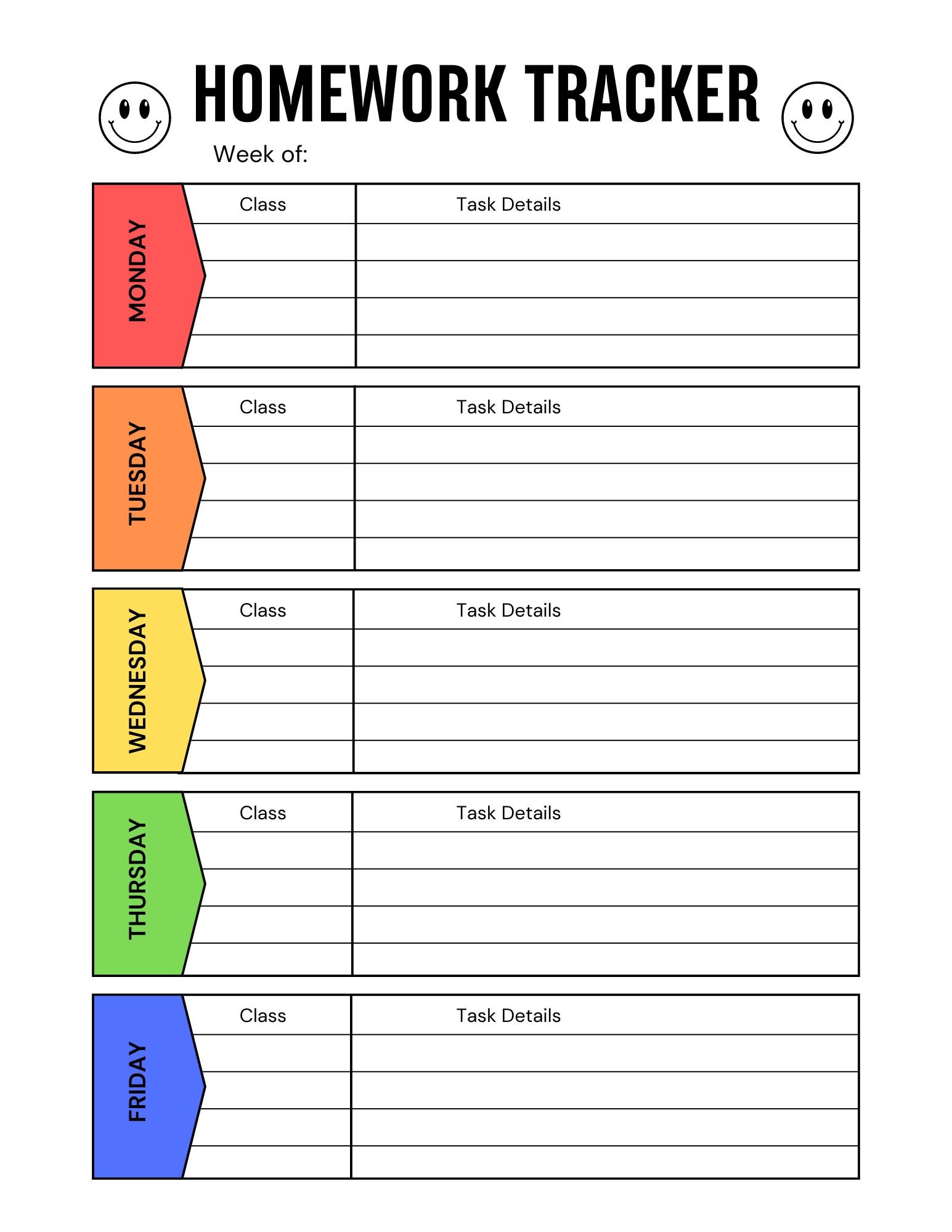 Homework Planner Assignment Tracker Weekly School Organizer Elementary ...