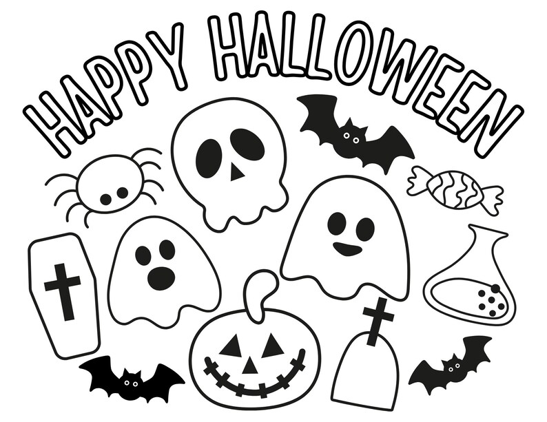 Happy Halloween Coloring Page Printable Spooky Halloween Activity for ...