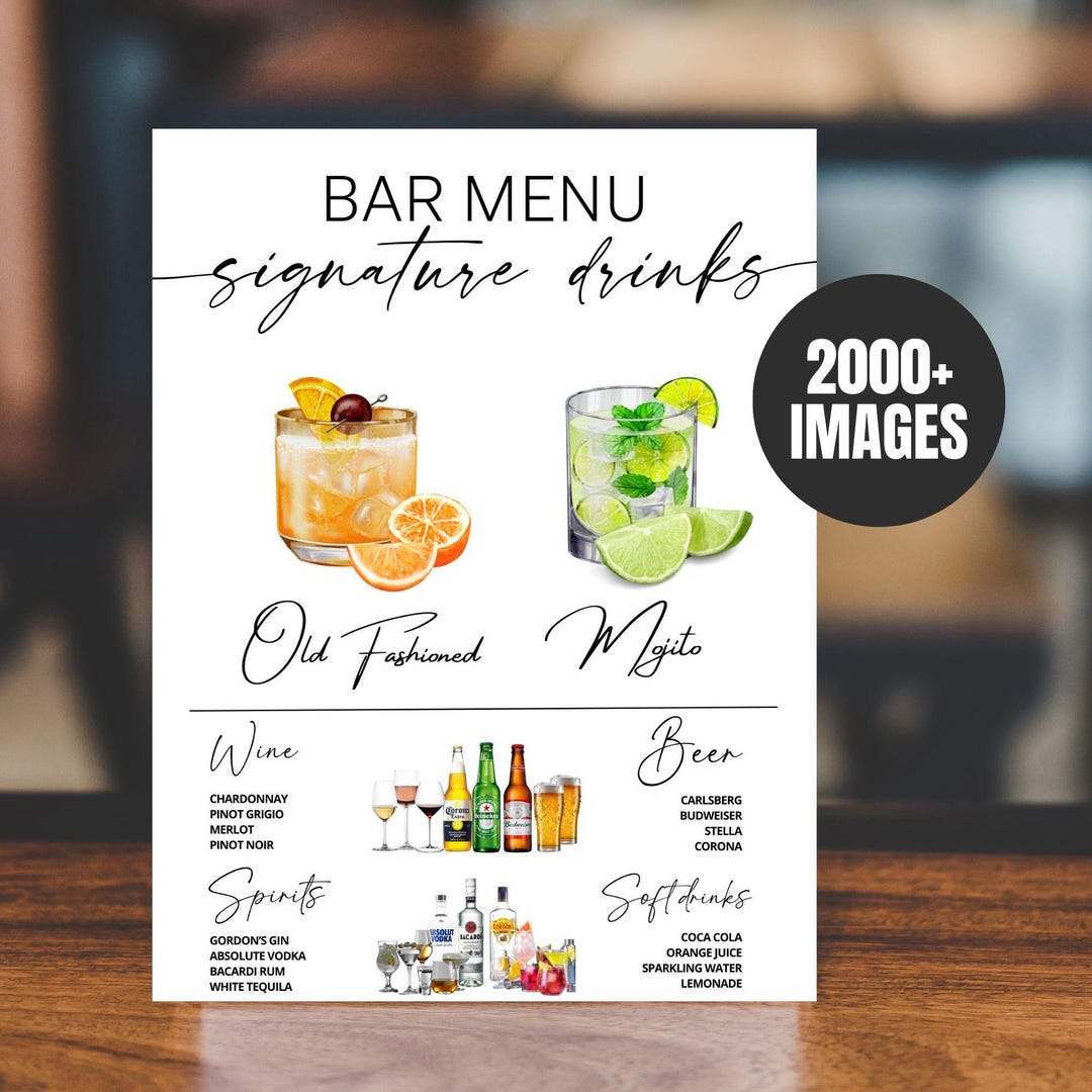 Bar Menu Template, Modern Editable Drink Menu Template, Minimalist ...