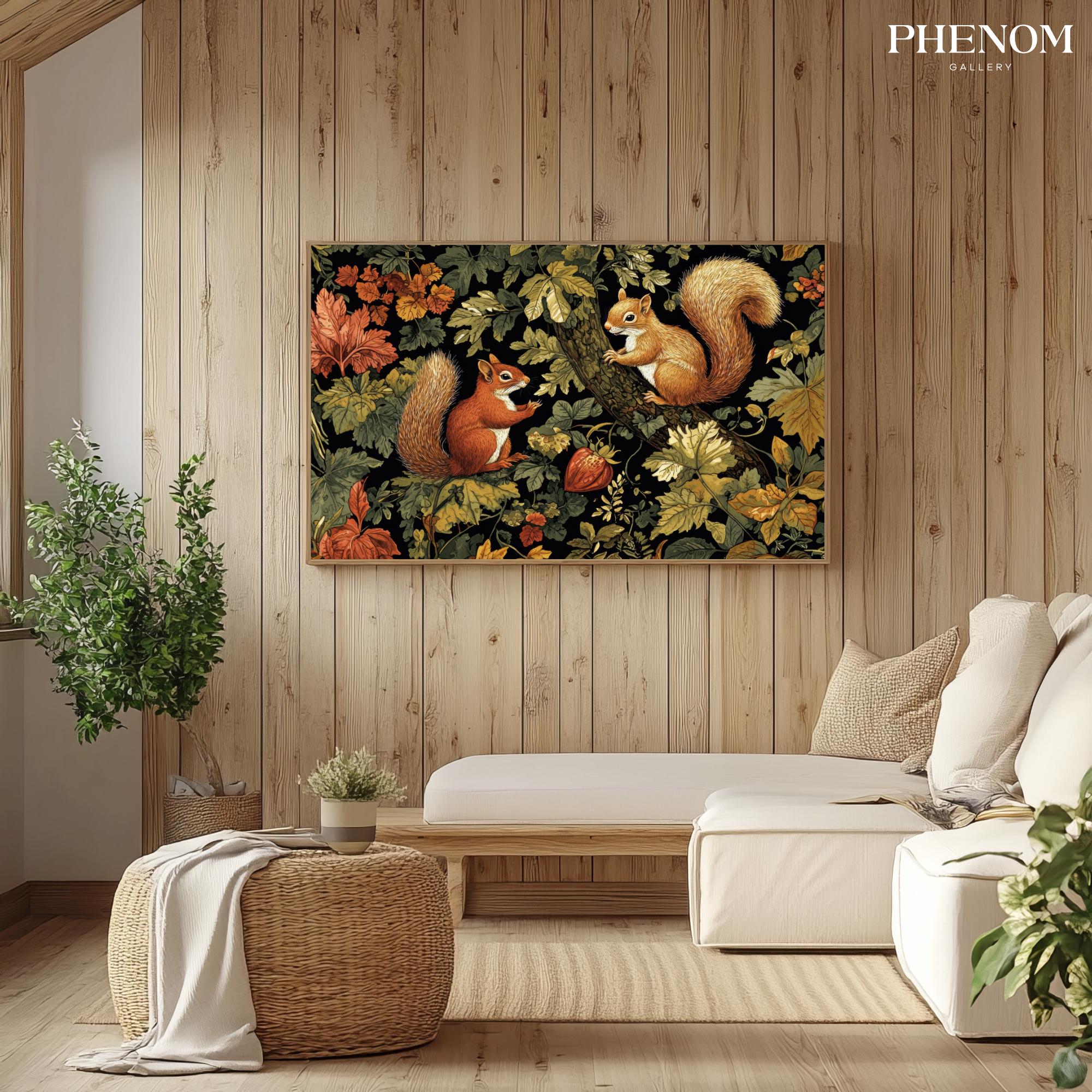 AUTUMN SQUIRRELS Frame TV Art, Autumn Painting, Forest Wildlife, Nature ...