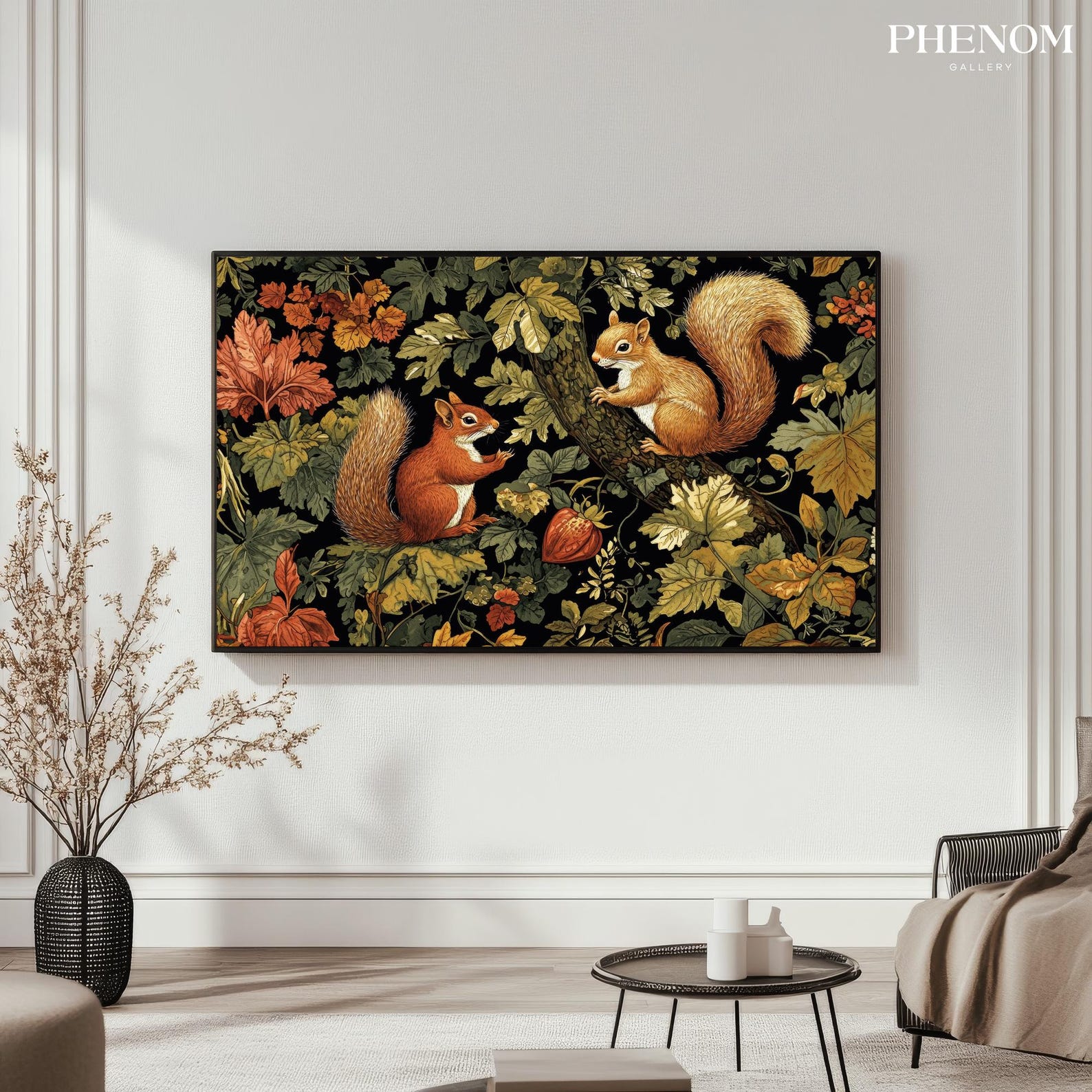 AUTUMN SQUIRRELS Frame TV Art, Autumn Painting, Forest Wildlife, Nature ...