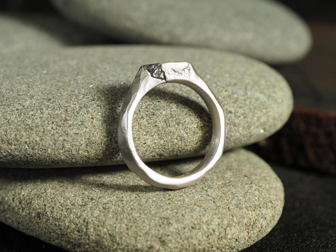 Meteorite and Silver Signet Ring - US 7.5 - 925 Sterling Silver - Etsy