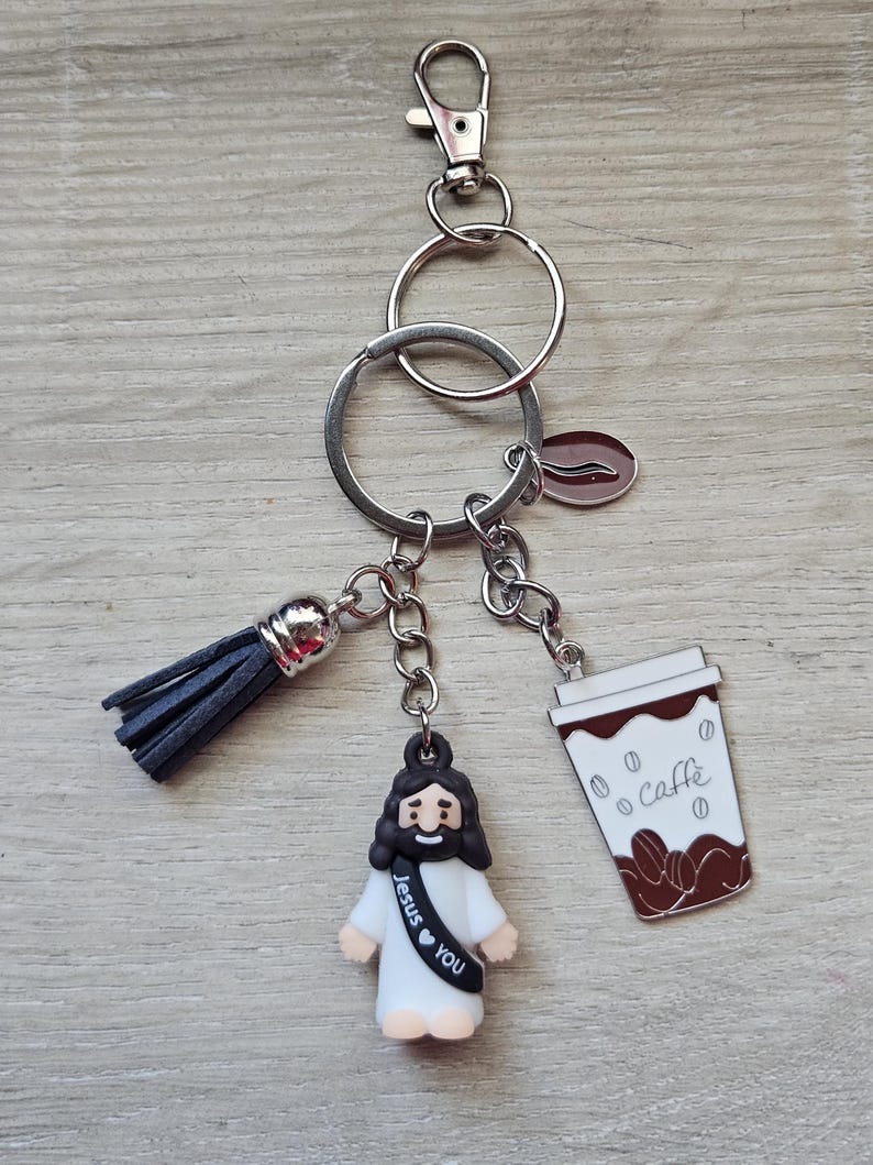 Jesus Coffee Keychain | Christian Faith Gift Bag Charm, Tassel ...