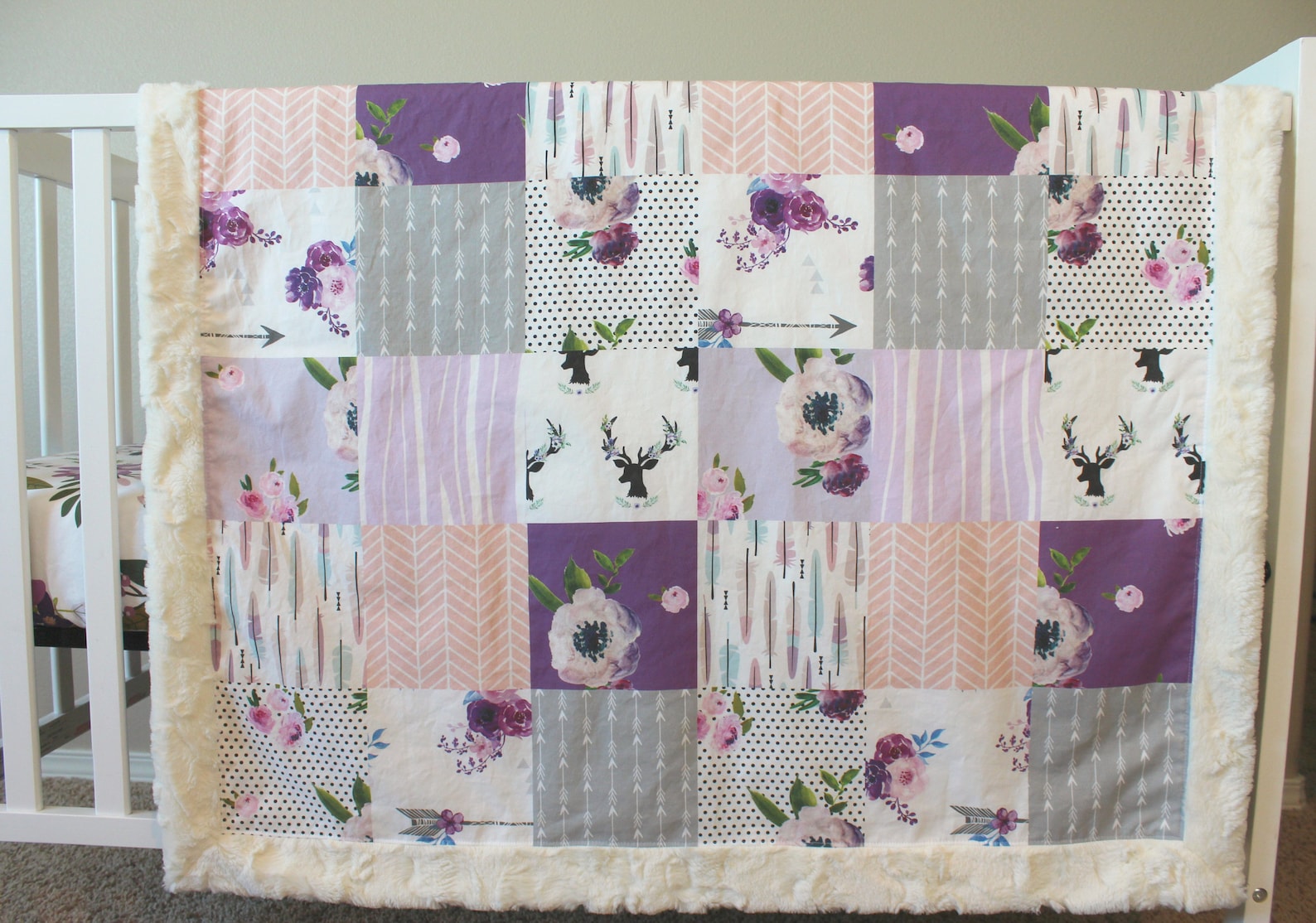 Woodland Floral Boho Baby Girl Wholecloth Quilt in Purple | Etsy