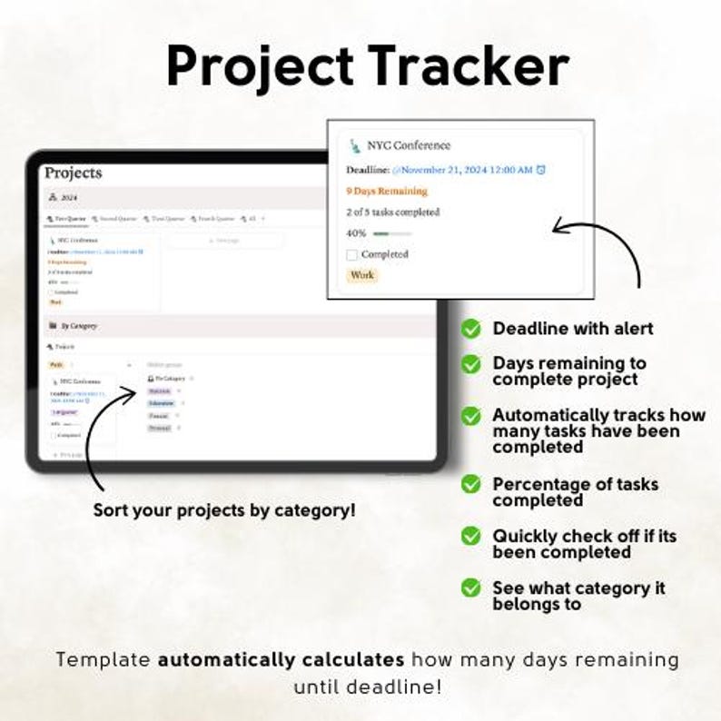 Notion Project Tracker, Notion Task Manager, Notion Template, Notion ...