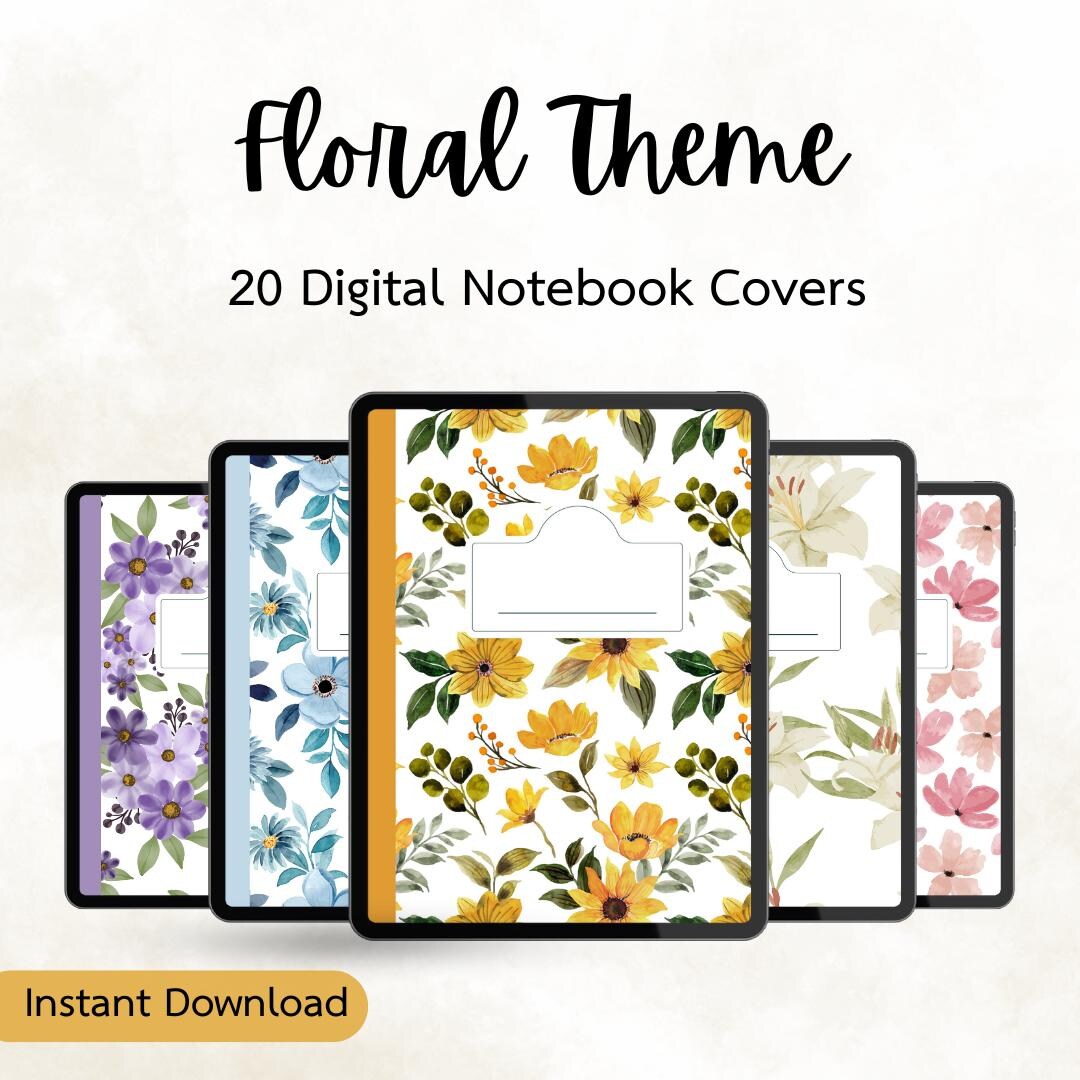 Floral Digital Notebook Covers, Minimalist Aesthetic, Goodnotes Covers ...