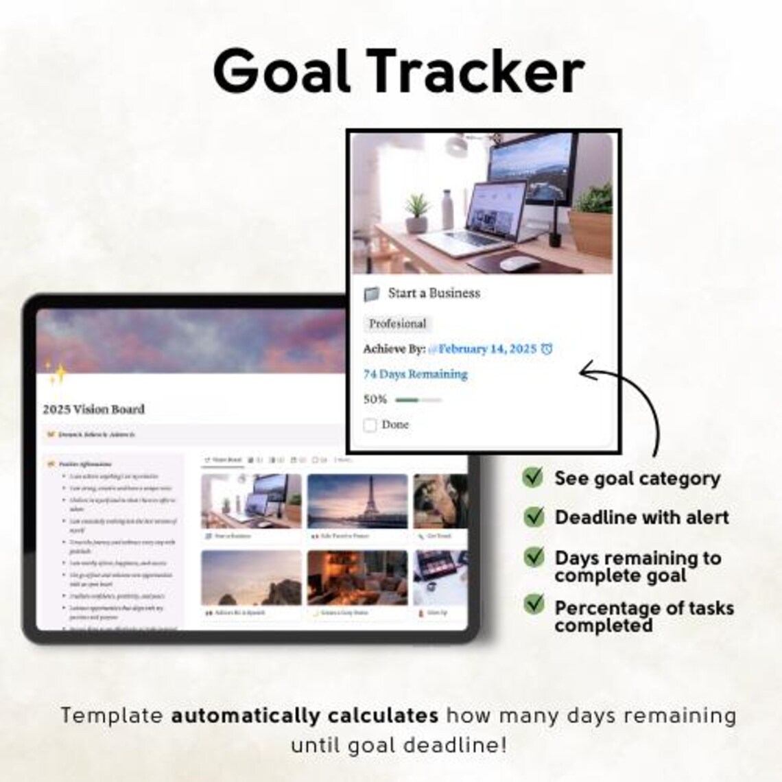 Notion Vision Board, Digital Vision Board, Notion Task Manager, Notion Template, Notion Life ...