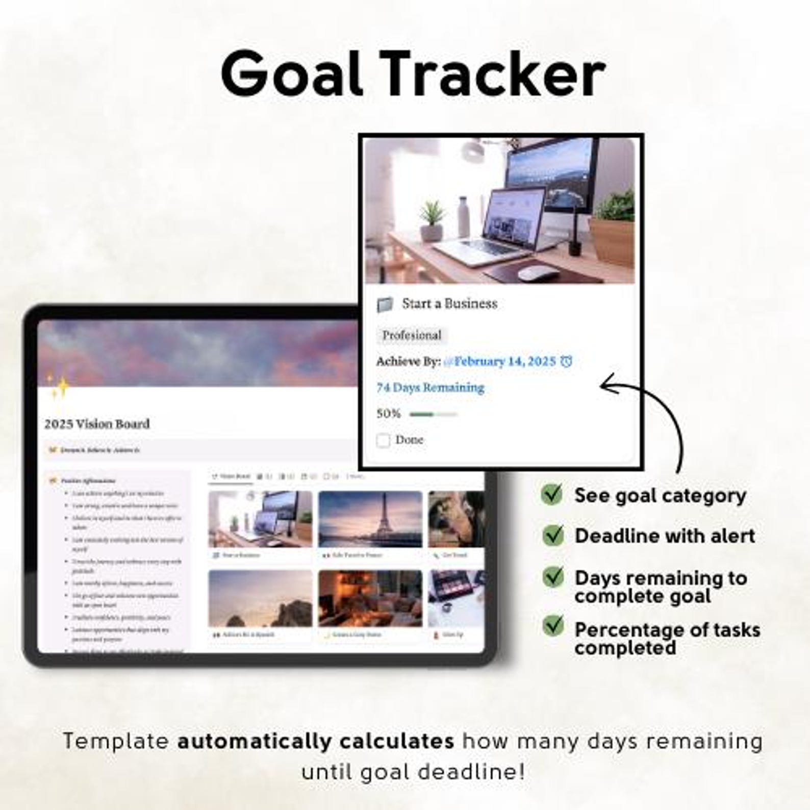Notion Vision Board, Digital Vision Board, Notion Task Manager, Notion ...