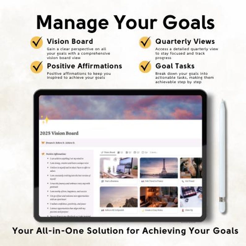 Notion Vision Board, Digital Vision Board, Notion Task Manager, Notion ...