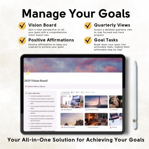 Notion Vision Board, Digital Vision Board, Notion Task Manager, Notion Template, Notion Life ...