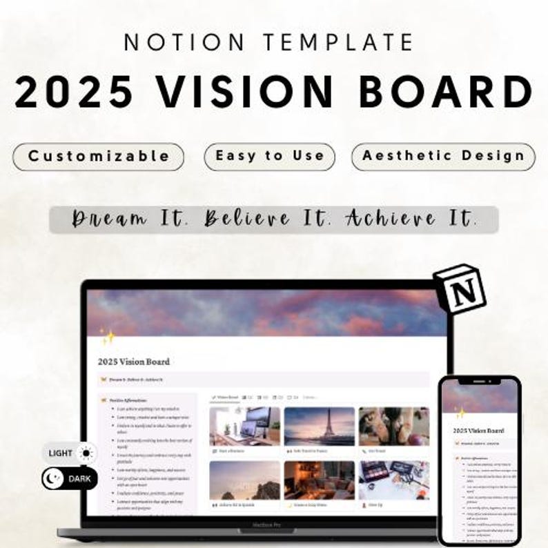 Notion Vision Board, Digital Vision Board, Notion Task Manager, Notion ...