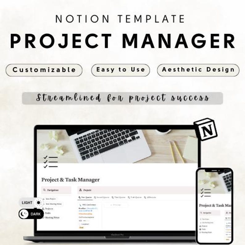 Notion Project Manager, Notion Task Manager, Notion Template, Notion Planner, Notion Life ...