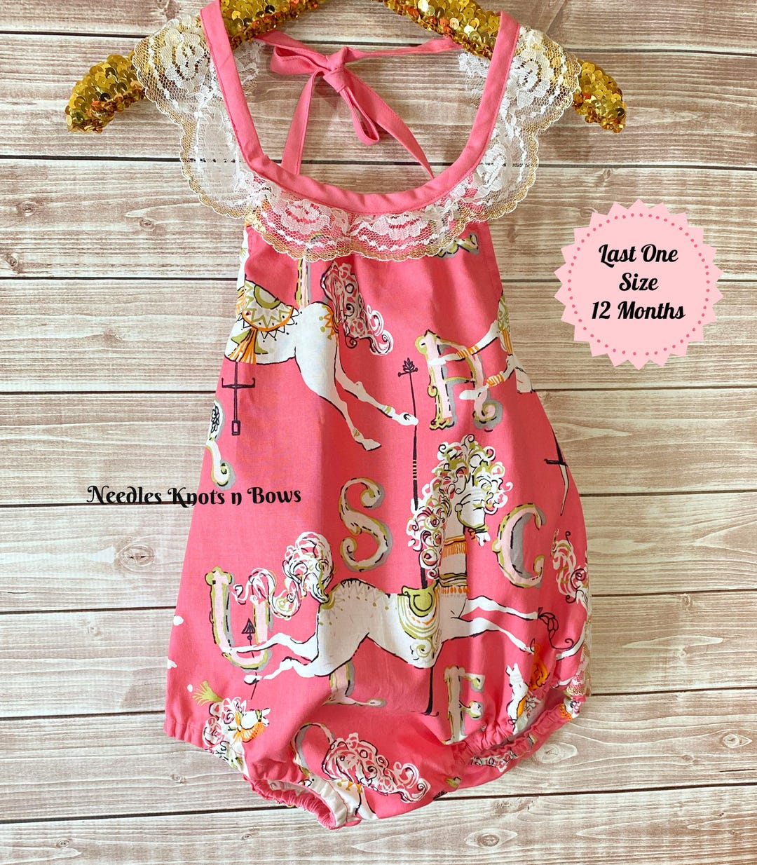 Girls Pink Carousel Bubble Romper, LAST ONE Size 12 Months, Ruffled ...