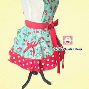 Women’s Retro Cherry Print Apron With Pocket, Sweetheart Apron, READY ...