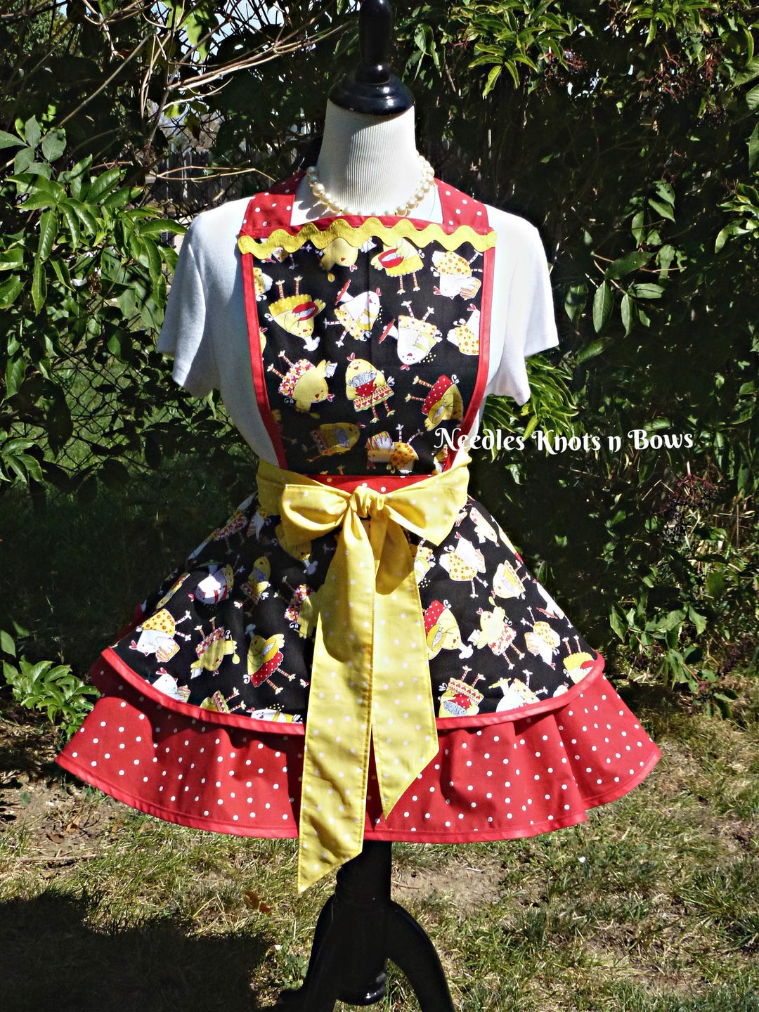 Women’s Retro Chicken Print Apron With Pocket, Sweetheart Apron, Gifts ...