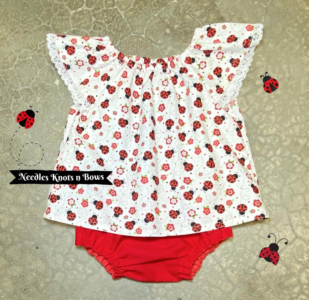 Girls' Ladybug Outfit, Flutter Sleeve Ladybug Top & Bloomers Outfit ...
