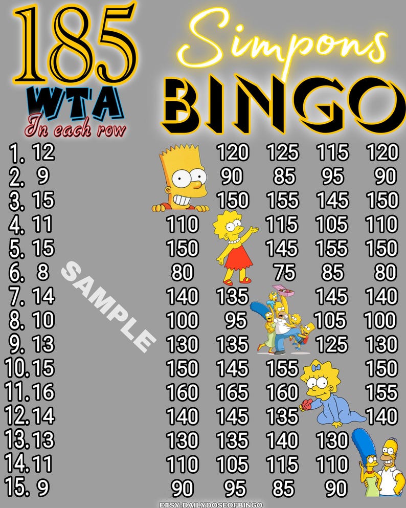 185 WTA Bingo Board - Etsy