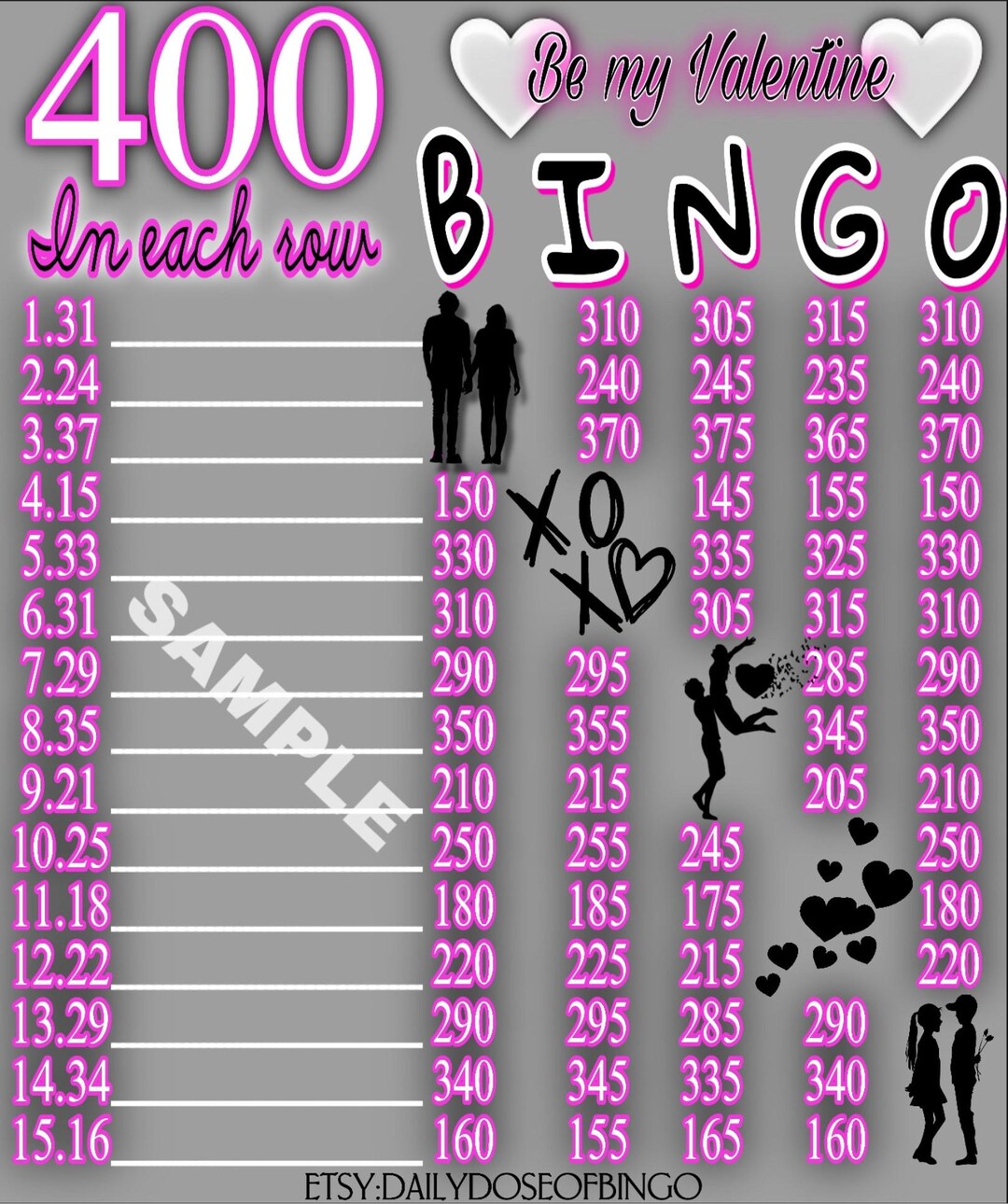 400 WTA Valentines Day Bingo Board - Etsy