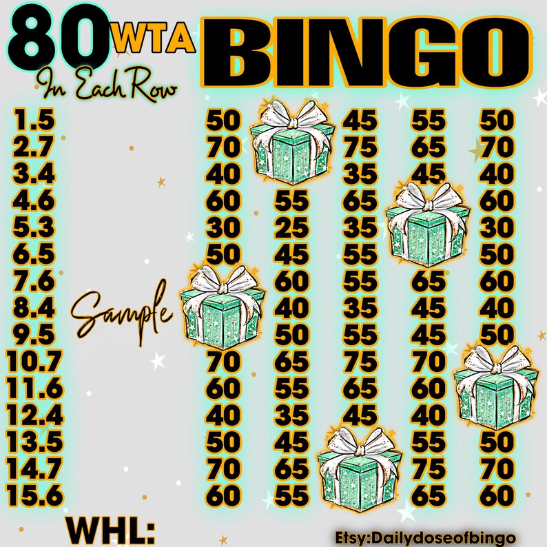 80 WTA Bingo Board - Etsy