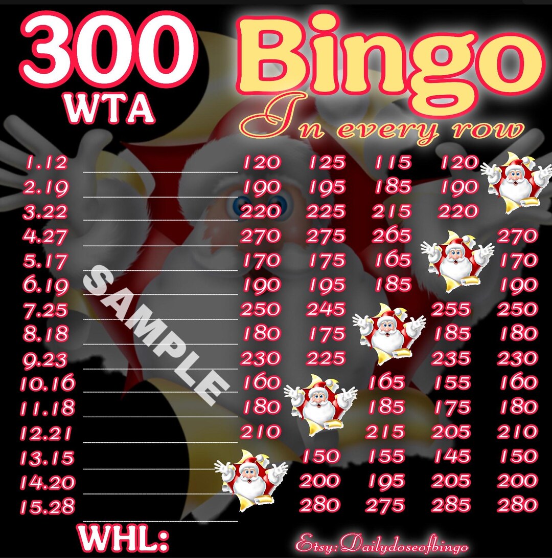 300 WTA Bingo Board Christmas - Etsy