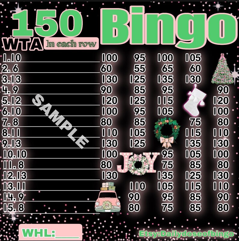 150 WTA Christmas Bingo Board - Etsy