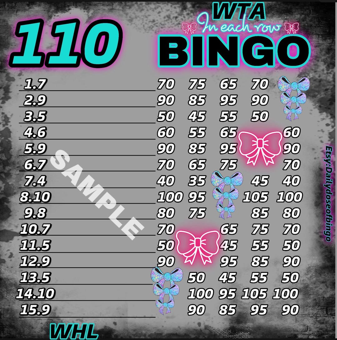110 WTA Bingo Board - Etsy