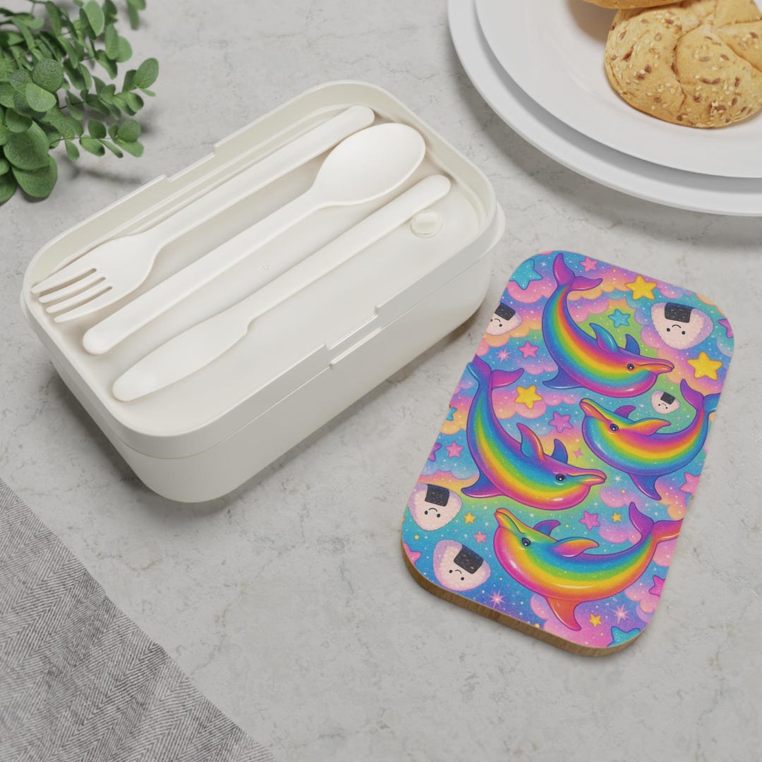 Rainbow Dolphin Bento Box: Eco-friendly Lunch Container With Bamboo Lid ...