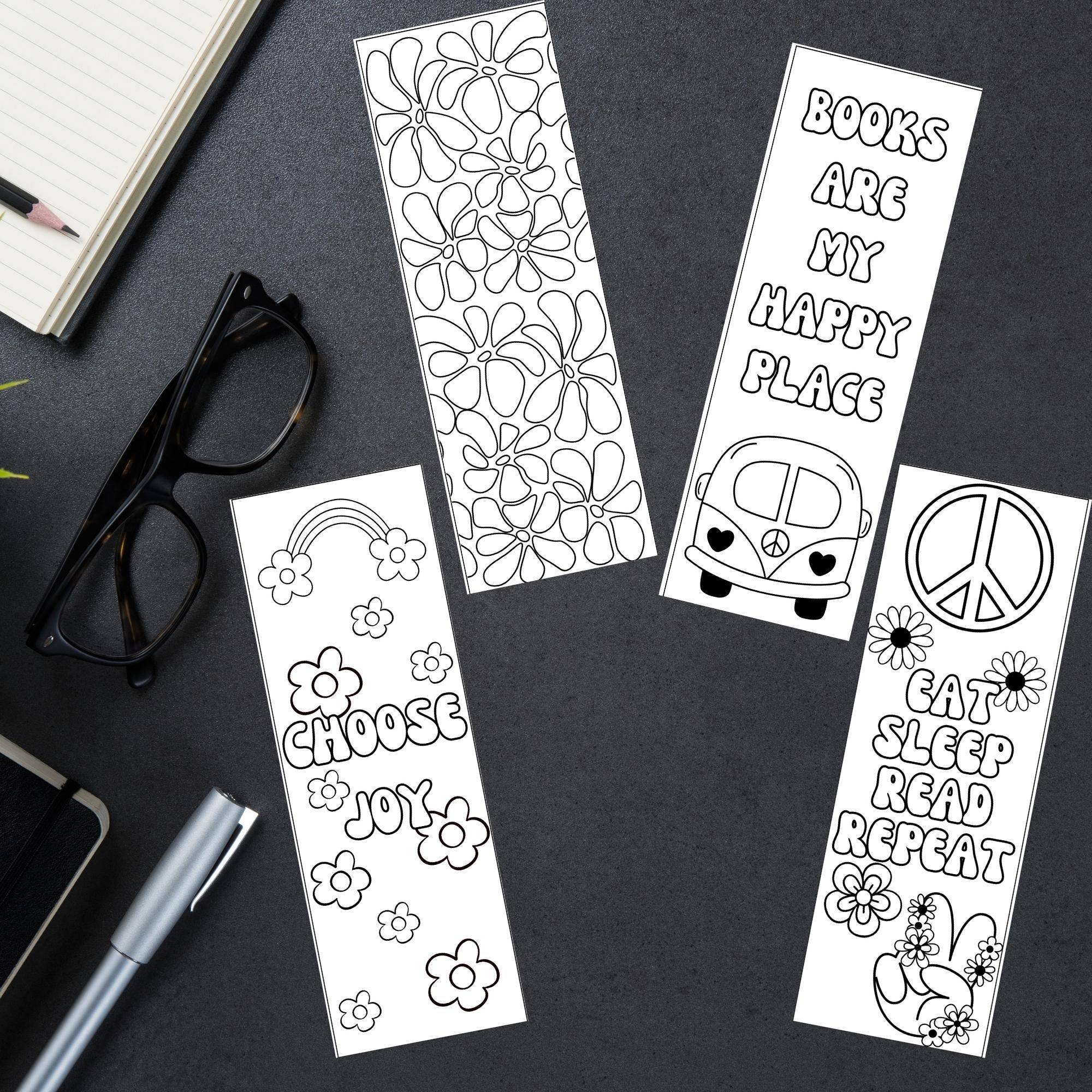Retro Coloring Bookmarks, Set of 4 Printable DIY Bookmarks - Etsy