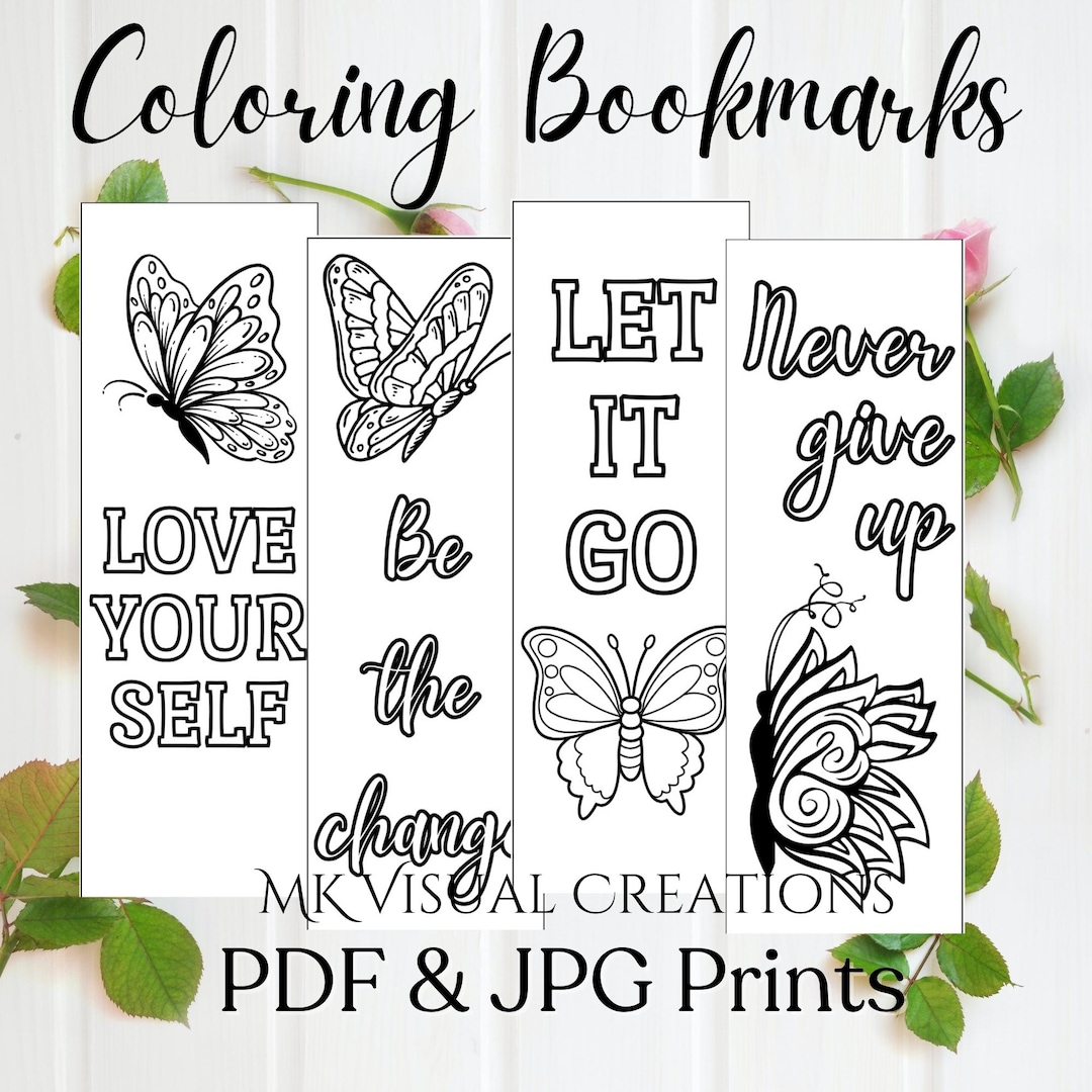 Butterfly Coloring Bookmarks, Set of 4 Printable DIY Bookmarks - Etsy