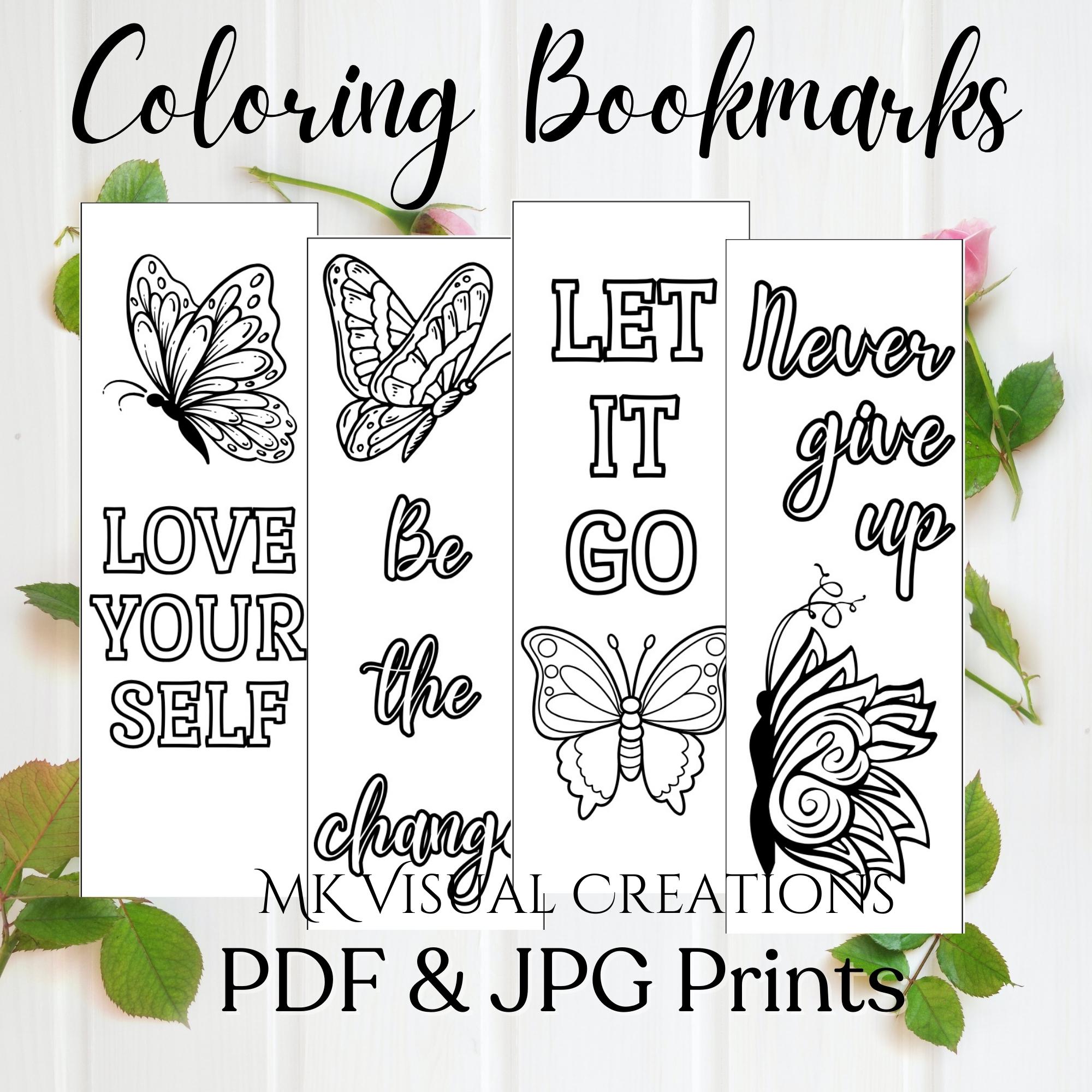 Butterfly Coloring Bookmarks, Set of 4 Printable DIY Bookmarks - Etsy