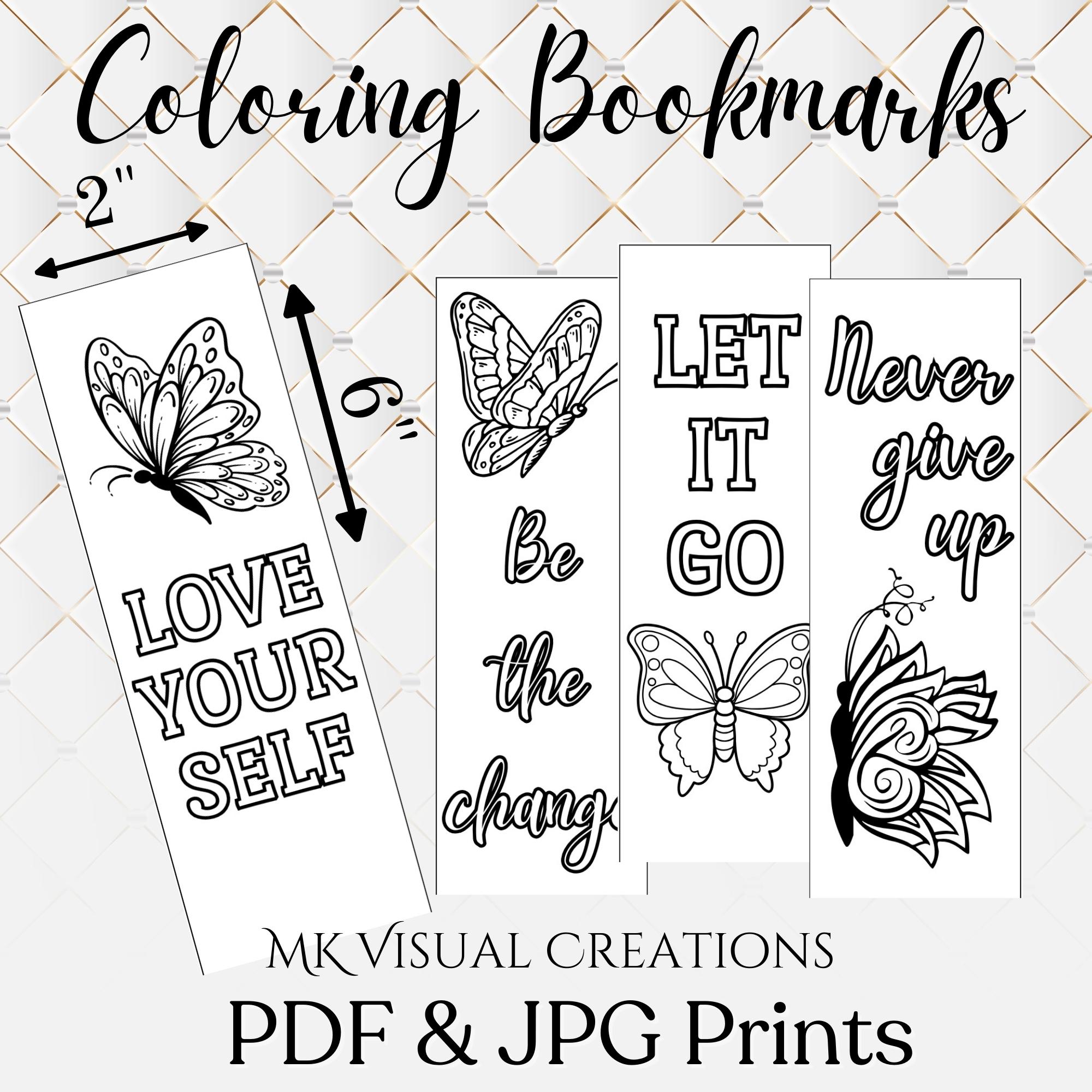 Butterfly Coloring Bookmarks, Set of 4 Printable DIY Bookmarks - Etsy