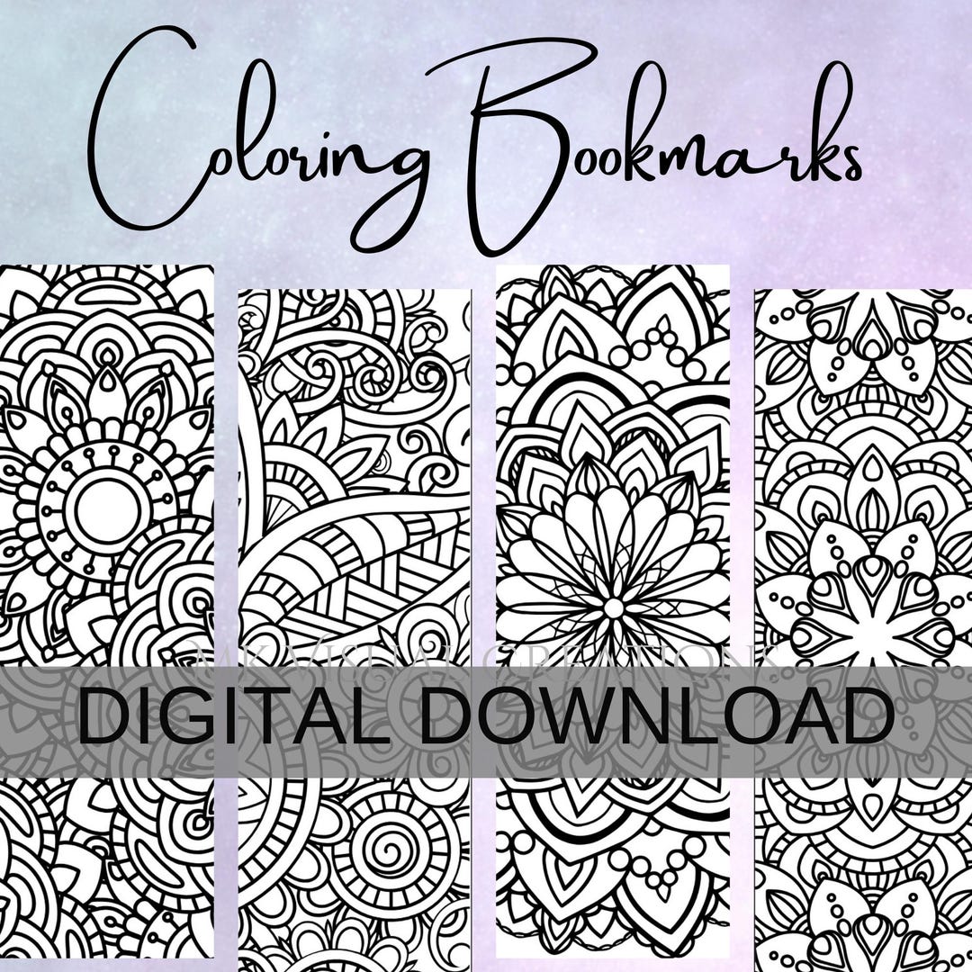 Coloring Bookmarks, Set of 4 Printable Mandala Bookmarks- Digital ...