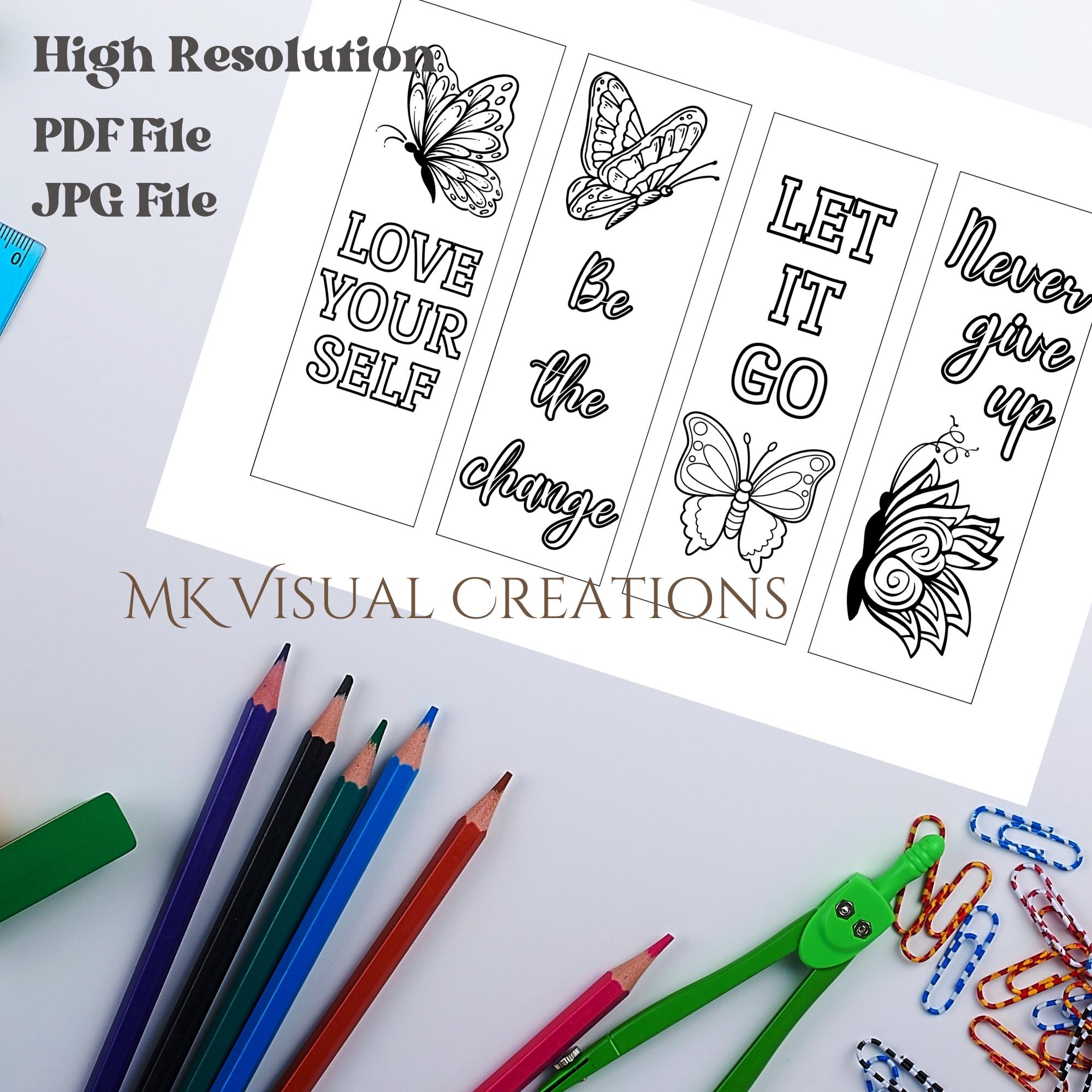 Butterfly Coloring Bookmarks, Set of 4 Printable DIY Bookmarks - Etsy